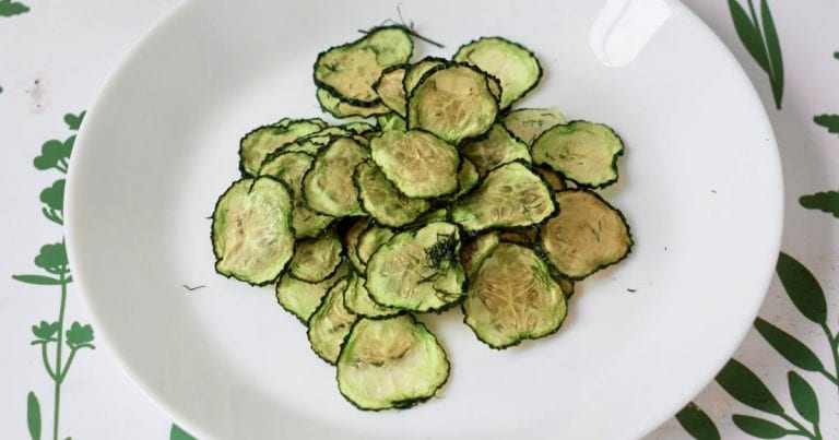 Dill Cucumber Chips in the Oven or Dehydrator - Mama Likes To Cook